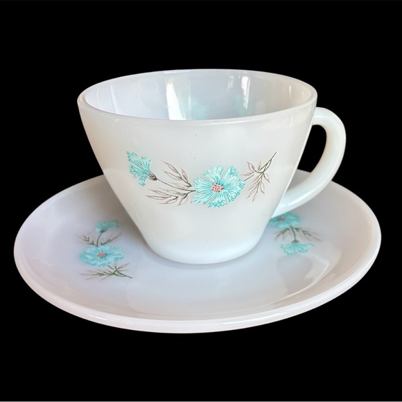 Fire King | Dining | Fire King Bonnie Blue Teacup And Saucer Set White ...